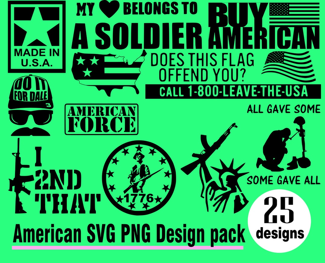 American SVG PNG 25 Design Pack American Muscle Car Soldier Army USA ...