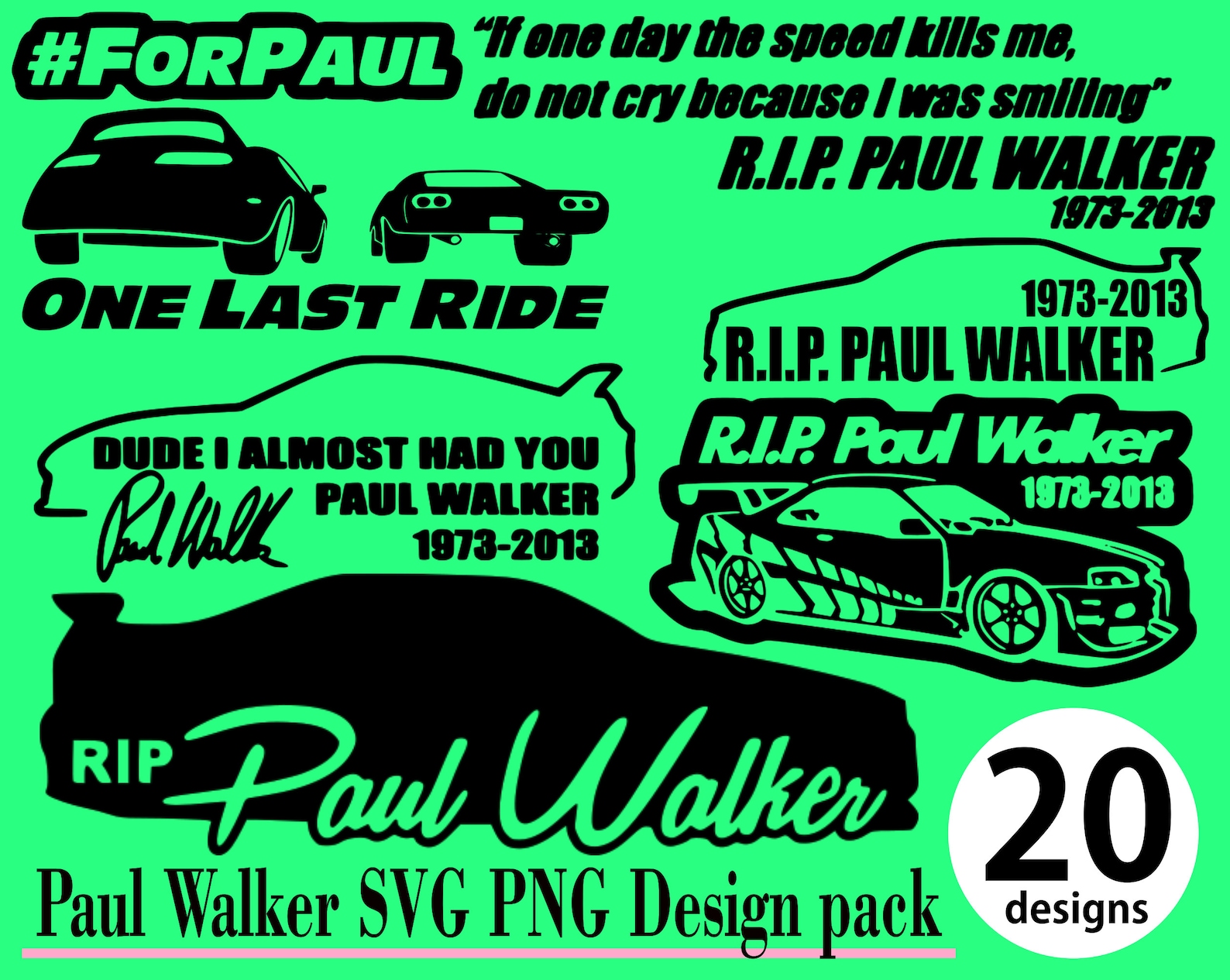 Paul Walker SVG PNG 20 Design Pack Dominic Toretto Brian - Etsy