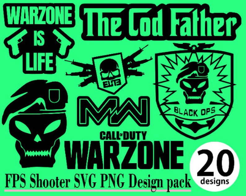 FPS Shooter SVG PNG 20 Design Pack Cod Gaming Warzone Gamer Modern ...