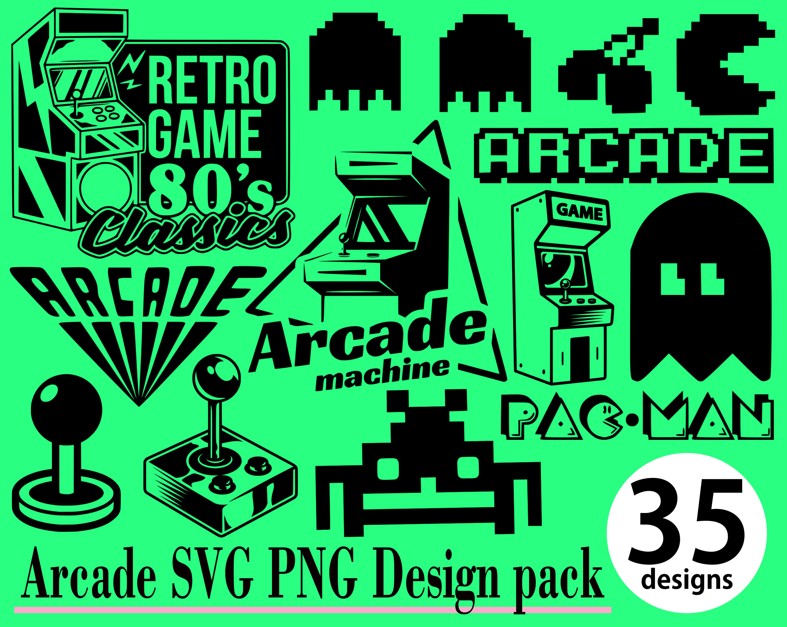 Arcade SVG PNG 35 Design Pack 80s 90s Oldschool Classic Retro Video ...
