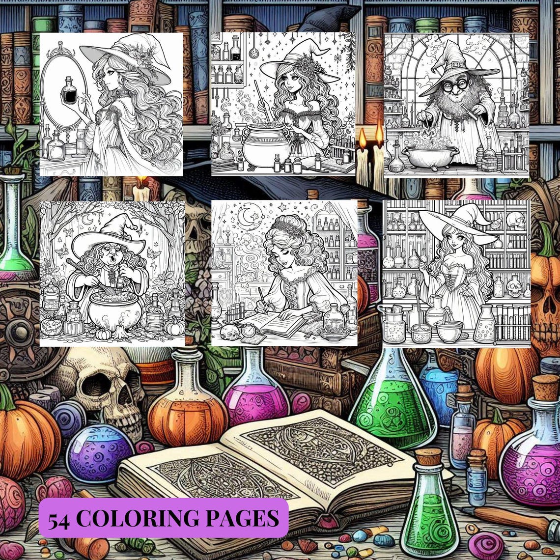 Halloween Witches Colouring Book for Adults & Kids - Etsy