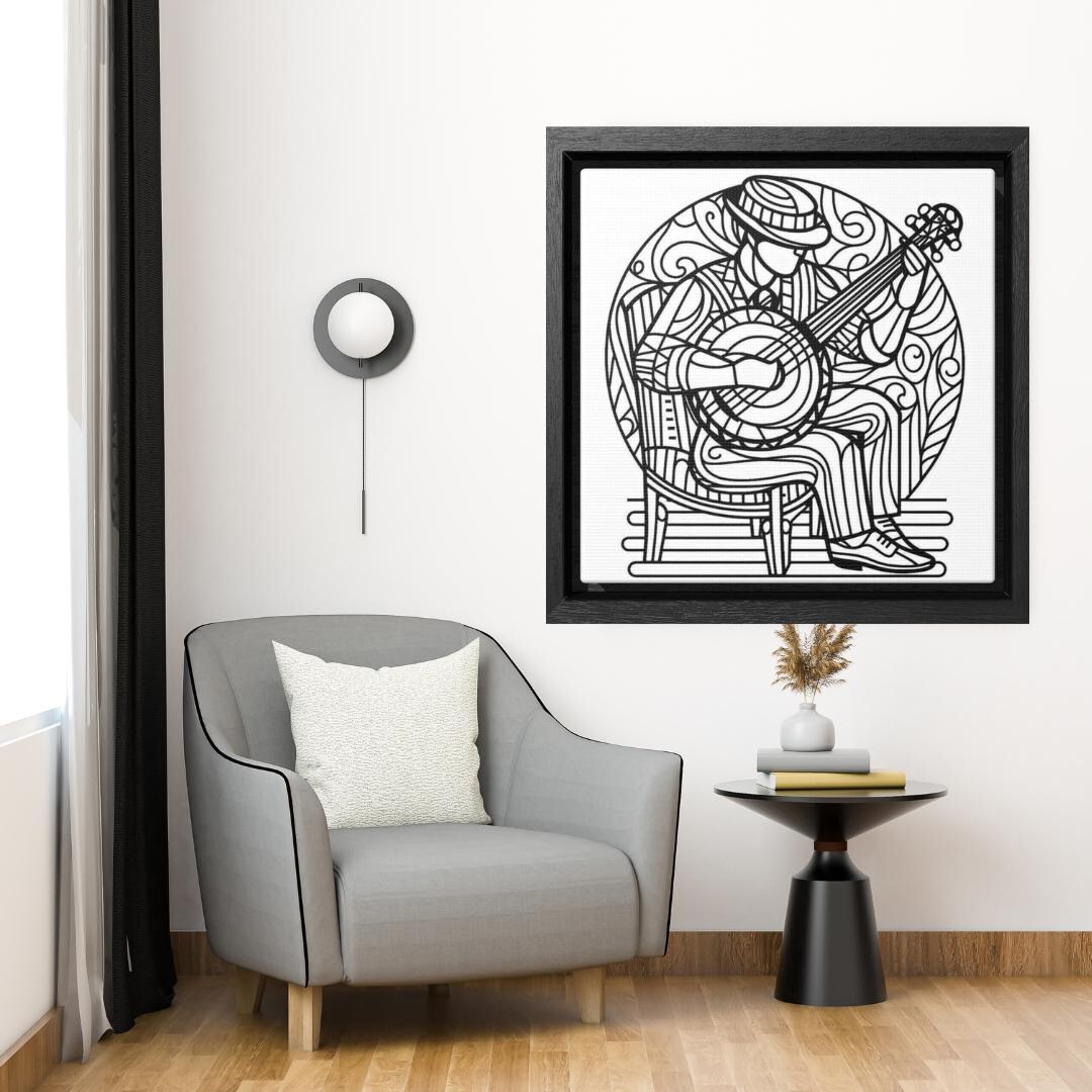 A Black & White Line Art Illustration of a Banjo Player. Abstract ...