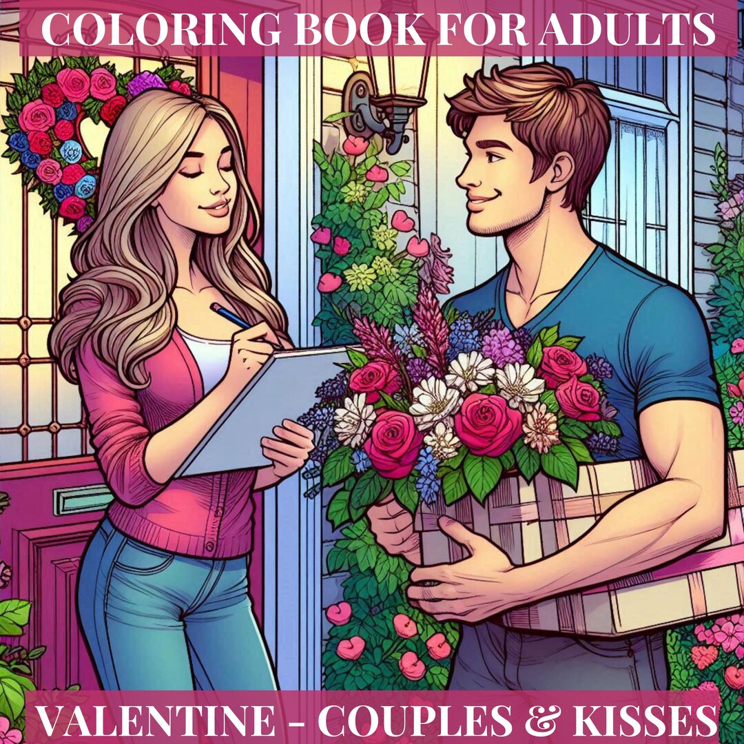 VALENTINE - Couples & Kisses - Adult Colouring Book Gift, Scenes of ...
