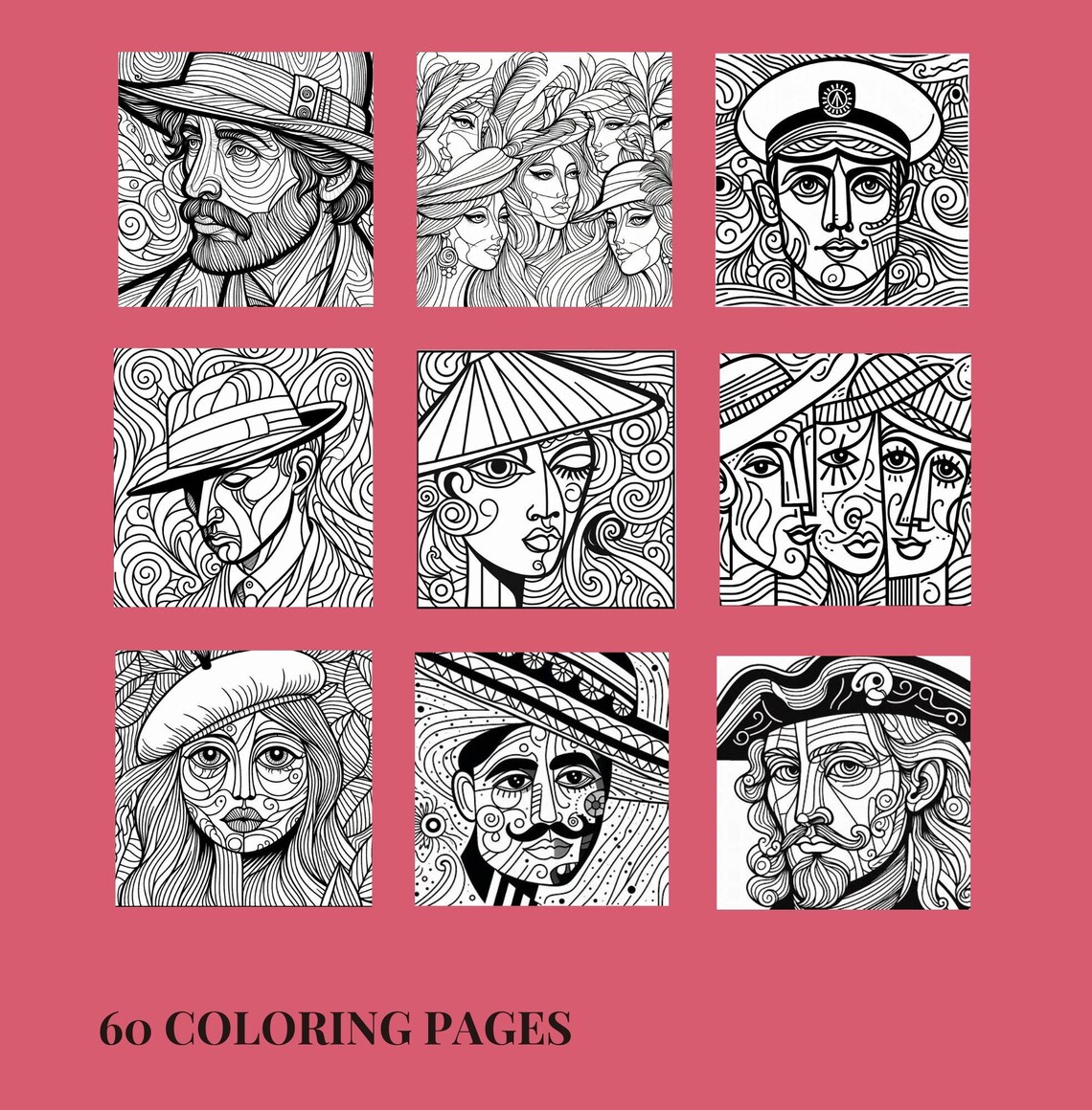 PICASSO STYLE Heads With Hats From All Around the World, Colouring Book ...