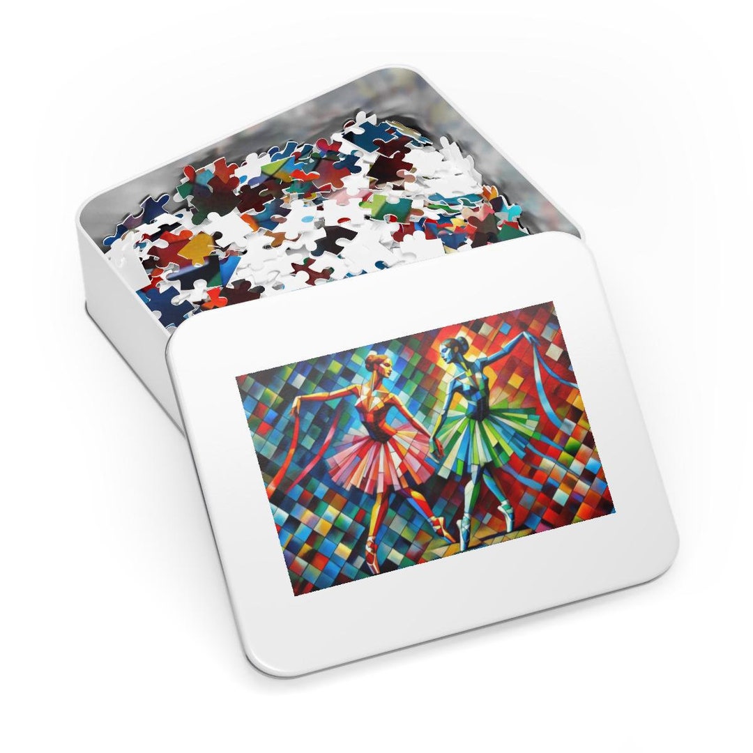 Jigsaw Puzzle With Tin. Vibrant & Colourful Artwork Depicting Two ...