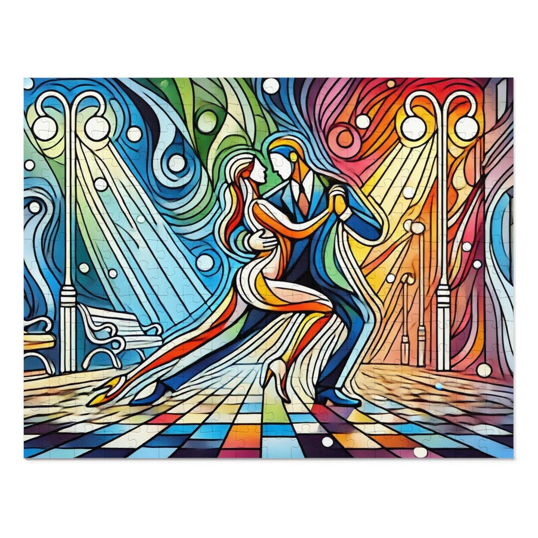 Jigsaw Puzzle With a Tin. Dancers in an Intimate Tango Pose, the Man ...