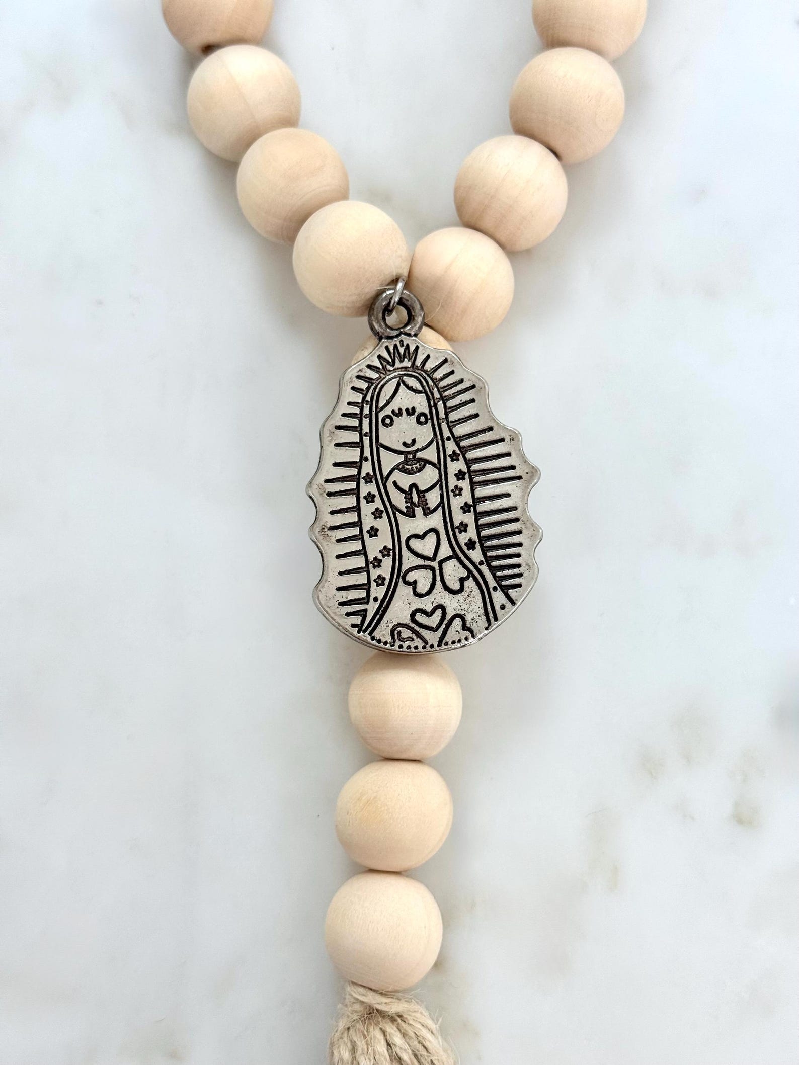 Our Lady of Guadalupe Door Hanger: Silver Medal, Wooden Beads - Etsy