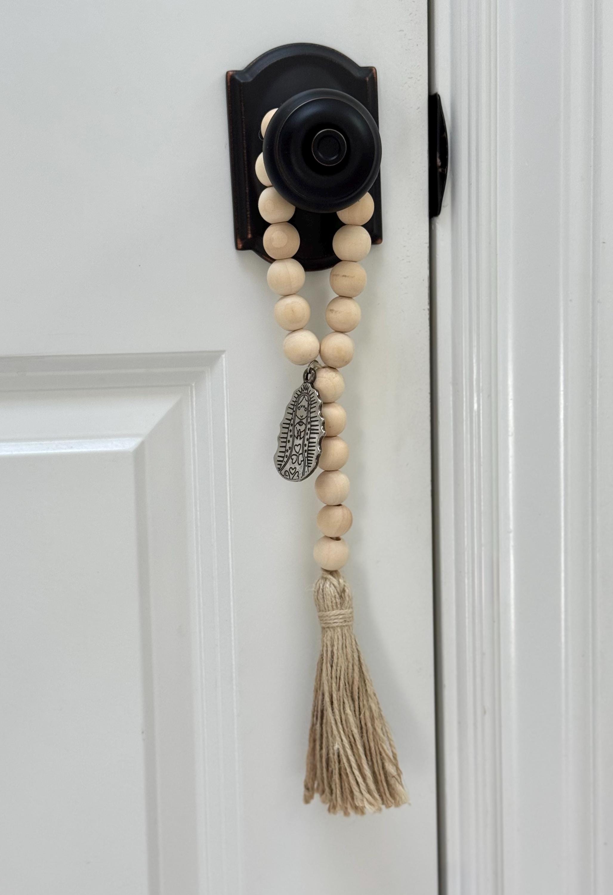 Our Lady of Guadalupe Door Hanger: Silver Medal, Wooden Beads - Etsy
