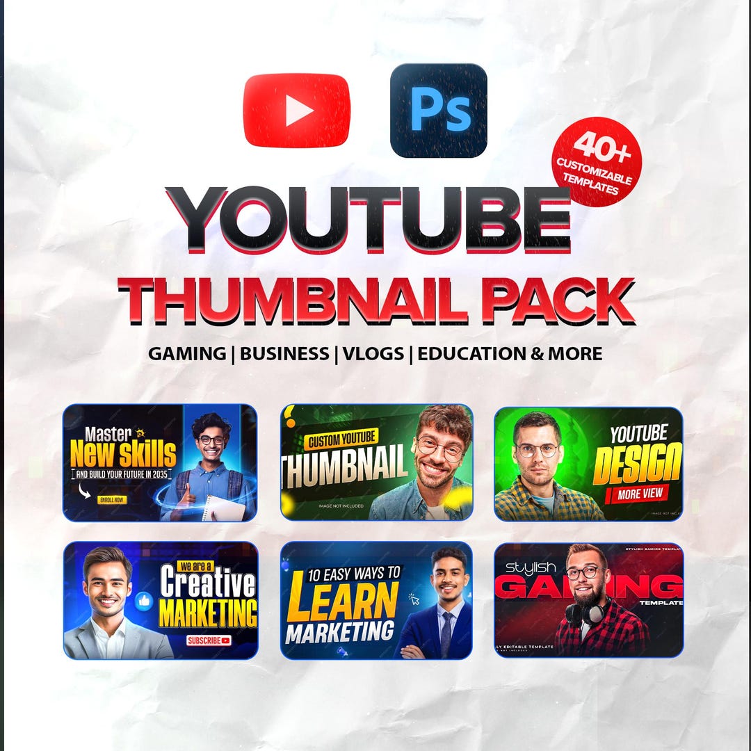 Youtube Thumbnail Pro Pack | 40+ Editable Photoshop Thumbnail PSD ...