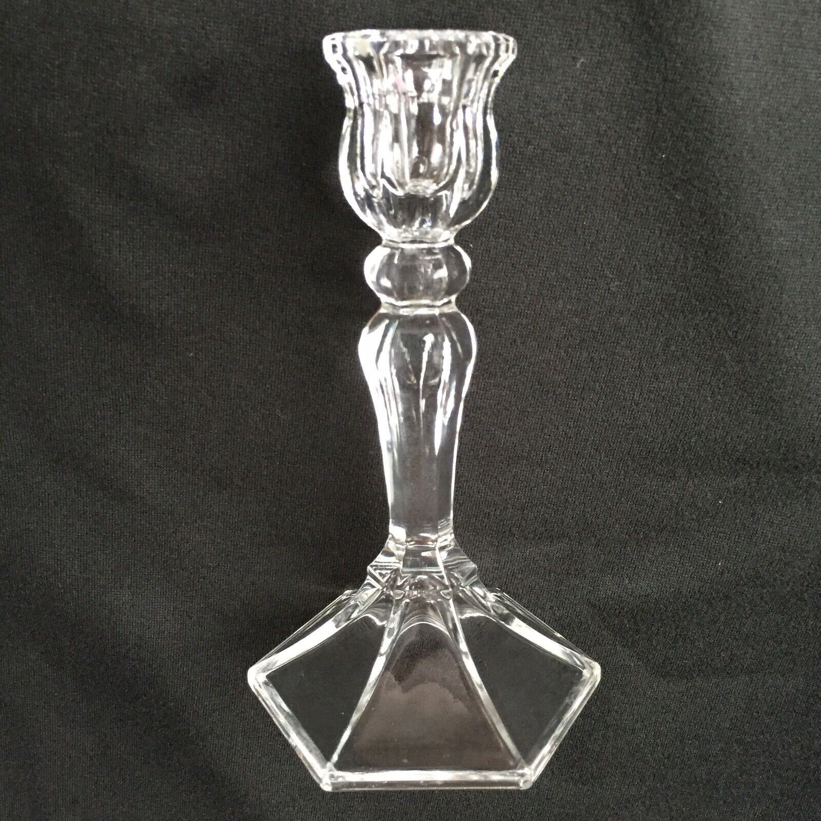 Clear Art Glass Candlestick Holder Hexagonal Base Knobbed Cut Glass ...