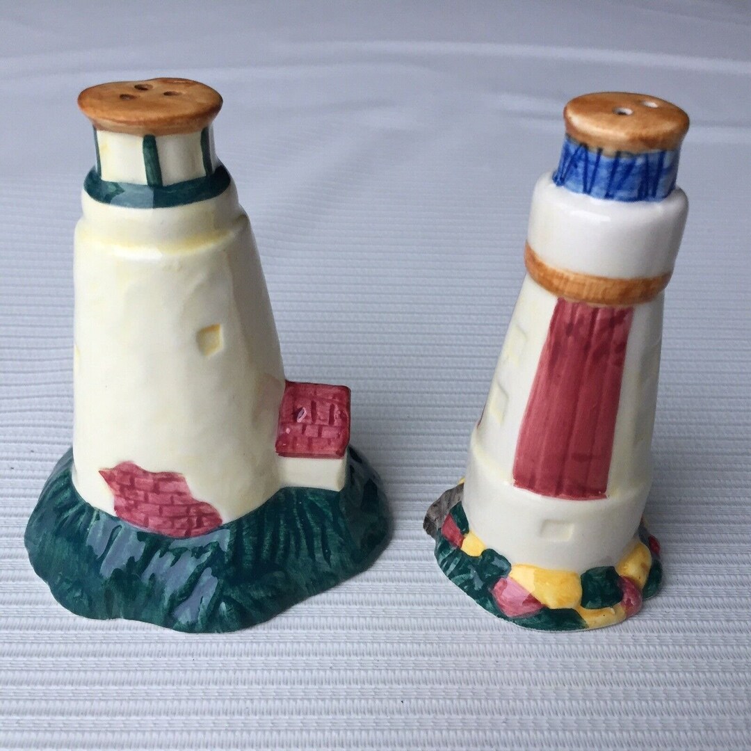 Lighthouse Salt & Pepper Shaker Set Ceramic Colorful Novelty Nautical ...