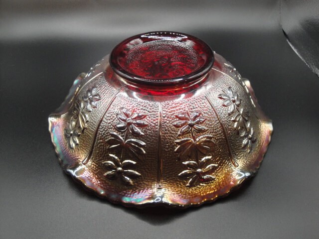 Vintage IMPERIAL LUSTRE ROSE Red Iridized Carnival Glass Fruit Bowl ...