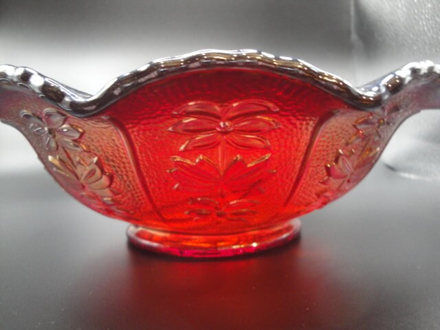 Vintage IMPERIAL LUSTRE ROSE Red Iridized Carnival Glass Fruit Bowl ...