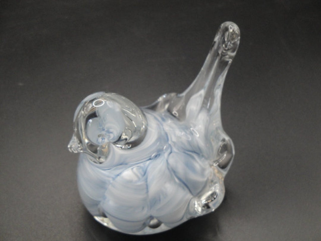 Joe Rice Glass Bird Paperweight Filled With Light Blue and White ...