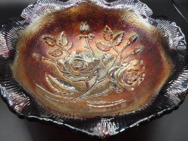 Vintage IMPERIAL LUSTRE ROSE Red Iridized Carnival Glass Fruit Bowl ...