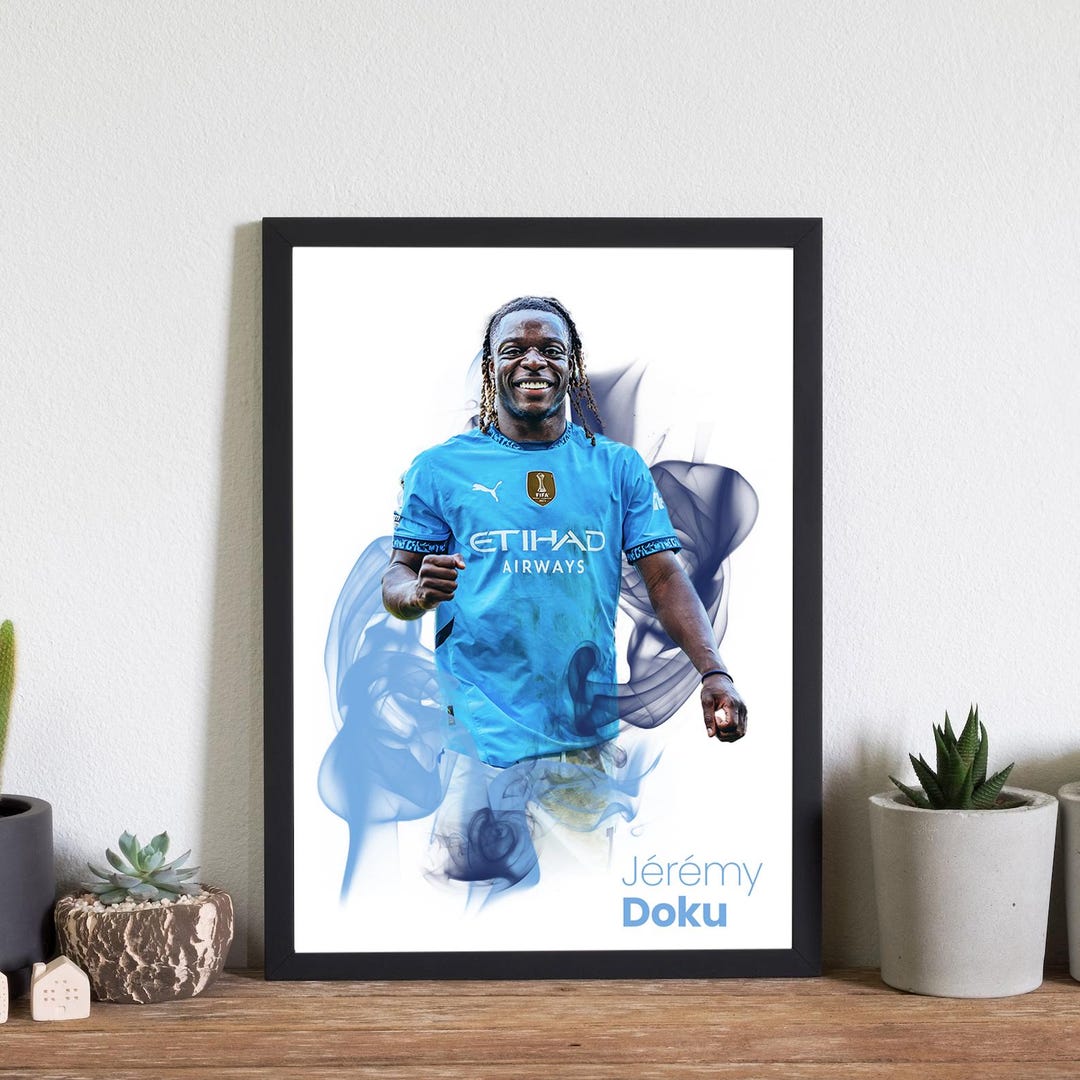 Jeremy Doku Football Poster – A4 or A3 Glossy Print – Manchester City ...