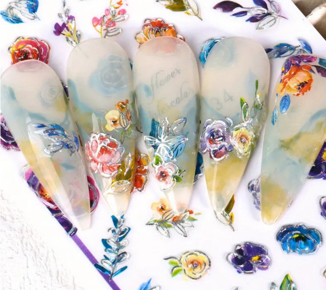 Set of 5D Embossed Flower Nail Decals Nail Art Stickers - Etsy