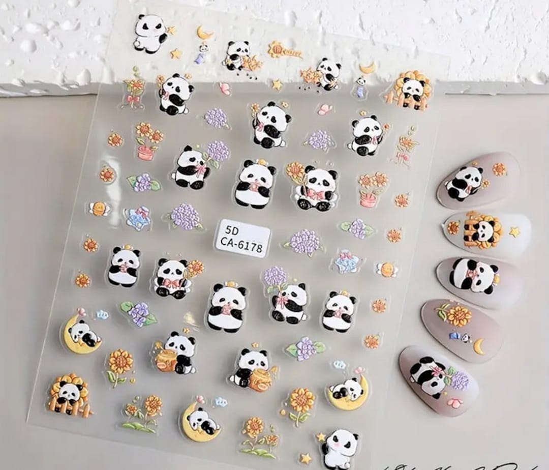 Set of 5D Embossed Nail Decals Panda Bear Nail Art Stickers - Etsy