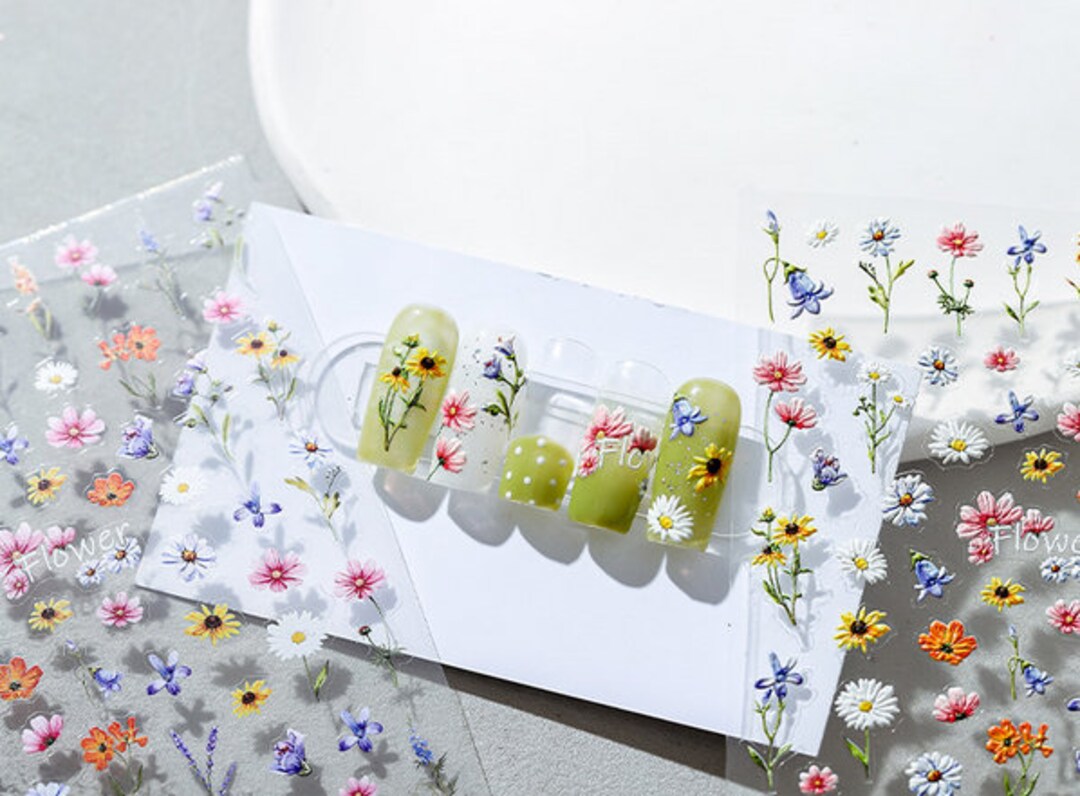 Set of 5D Embossed Flower Nail Decals Nail Art Stickers - Etsy