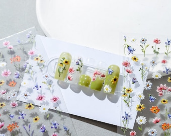 Set of 5D Flower Nail Decals Nail Art Stickers - Etsy