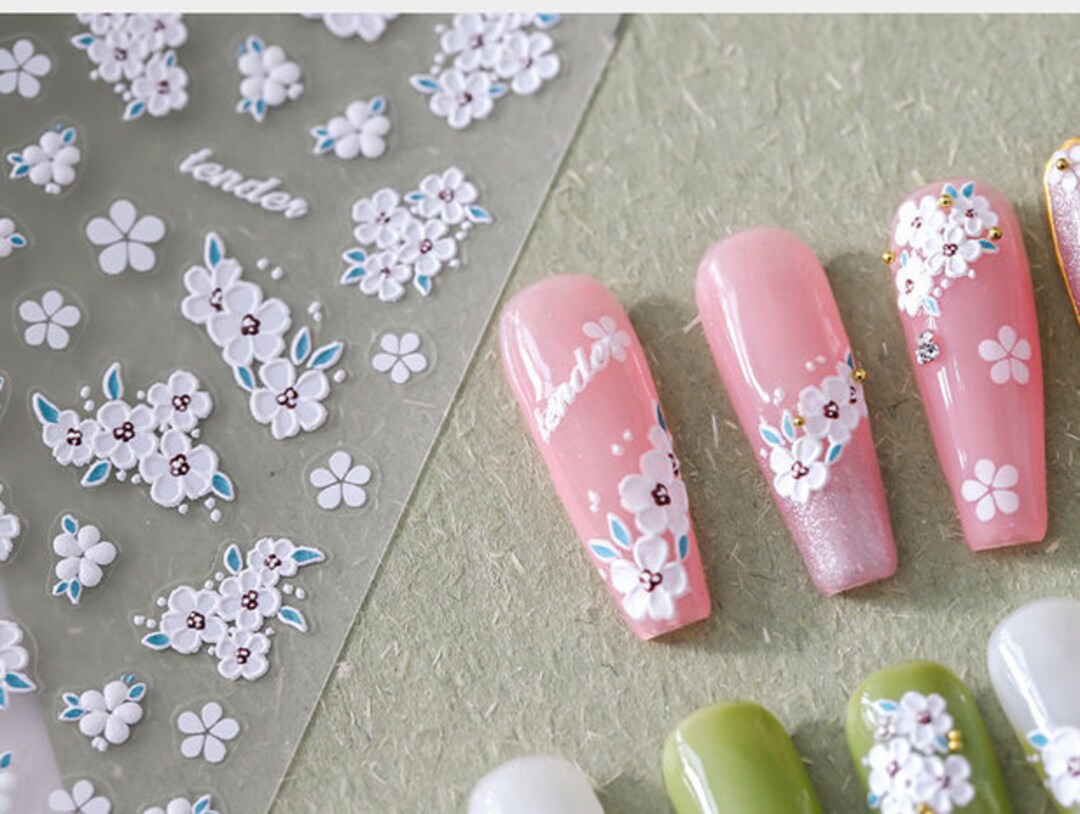 NEW Set of 5D Embossed Flower Nail Decals Nail Art Stickers - Etsy