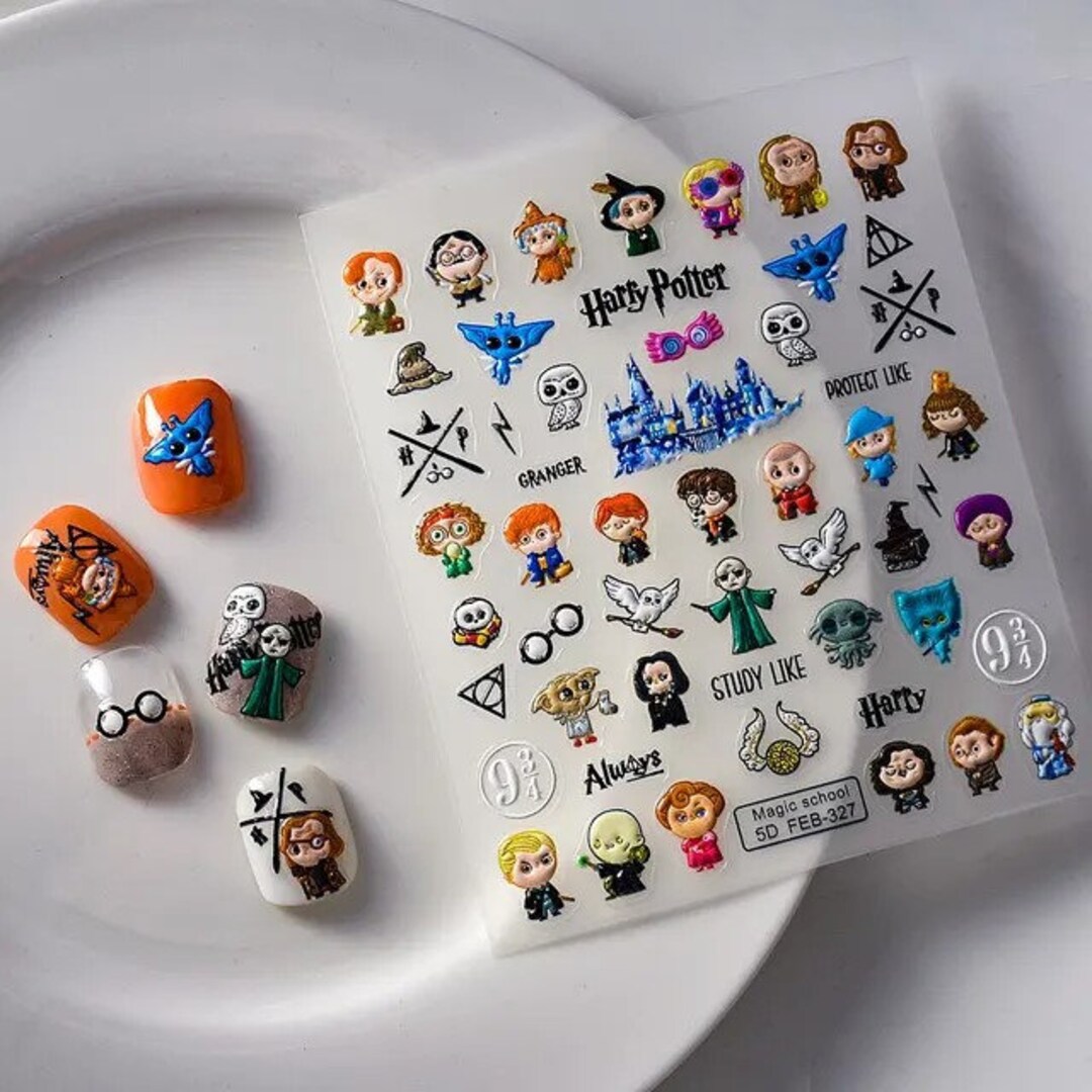 Set of 5D Character Themed Nail Art Stickers Wizard Themed Nail Decals ...
