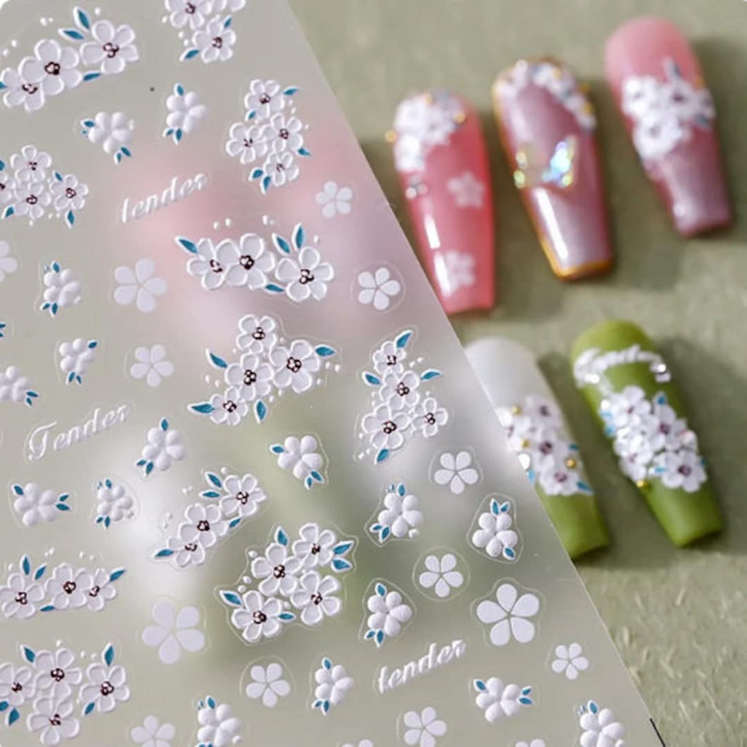 Set of 5D Embossed Flower Nail Decals Nail Art Stickers - Etsy