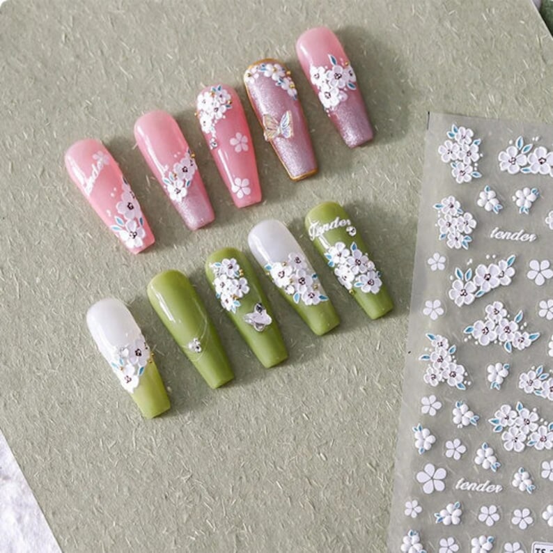 Set of 5D Embossed Flower Nail Decals Nail Art Stickers - Etsy