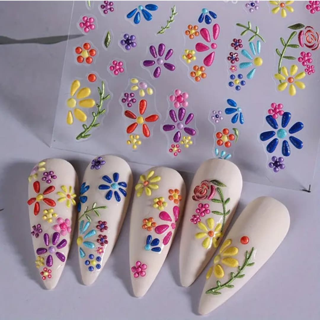 Set of 5D Flower Nail Decals Nail Art Stickers - Etsy