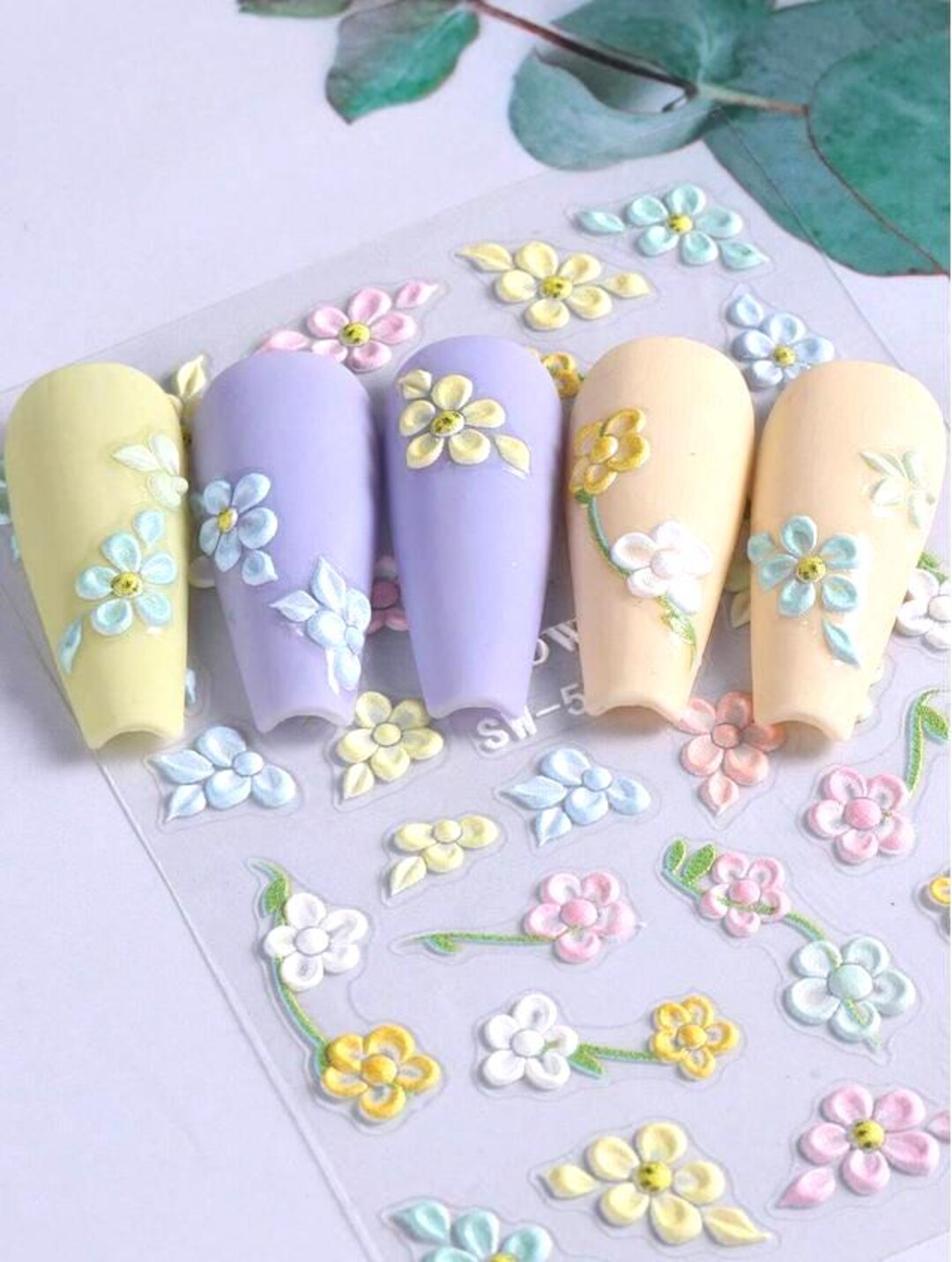 Set of 5D Embossed Flower Nail Decals Nail Art Stickers - Etsy