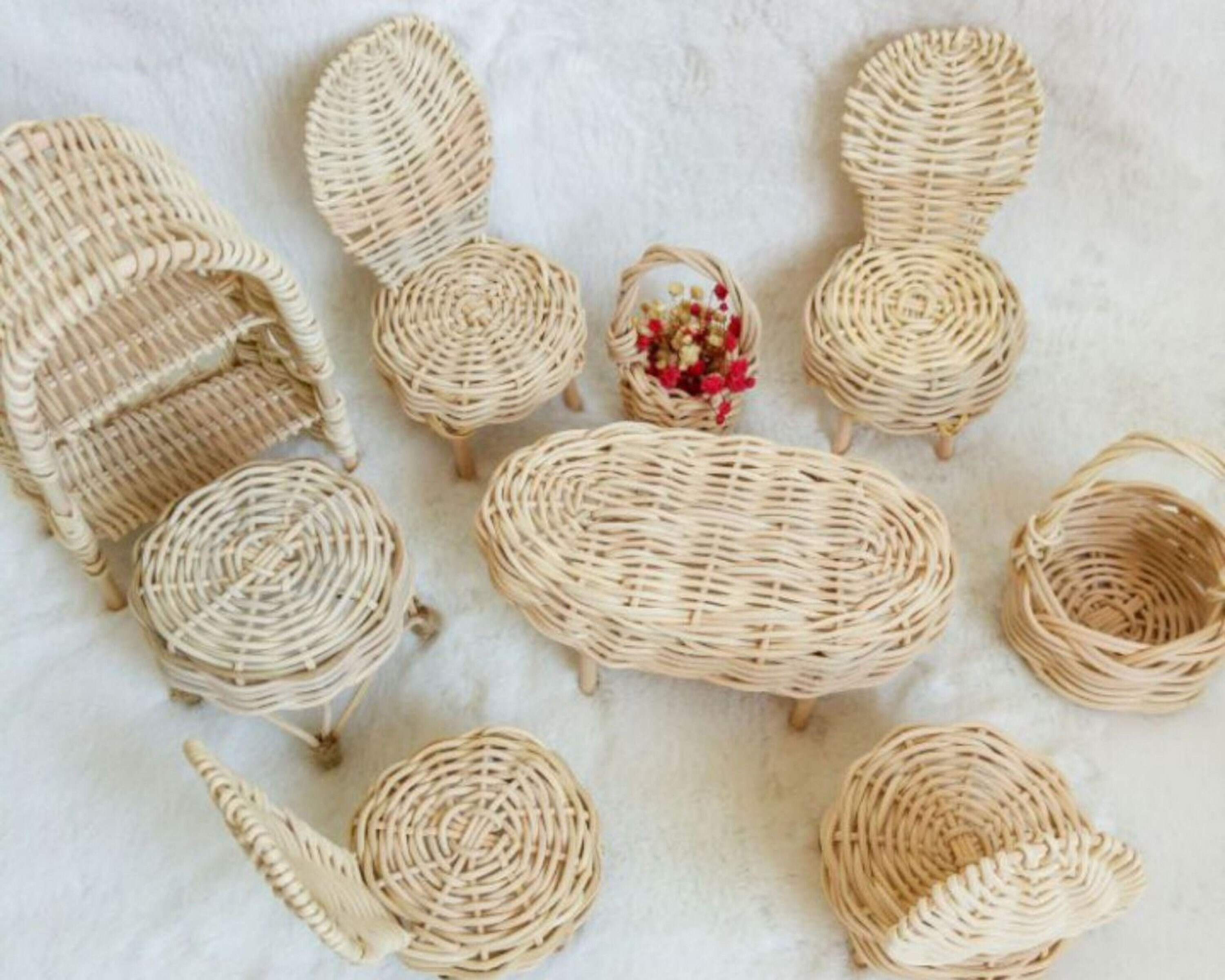 Miniature Wicker Baby Furniture, Rattan Table and Chair Set, Miniature ...