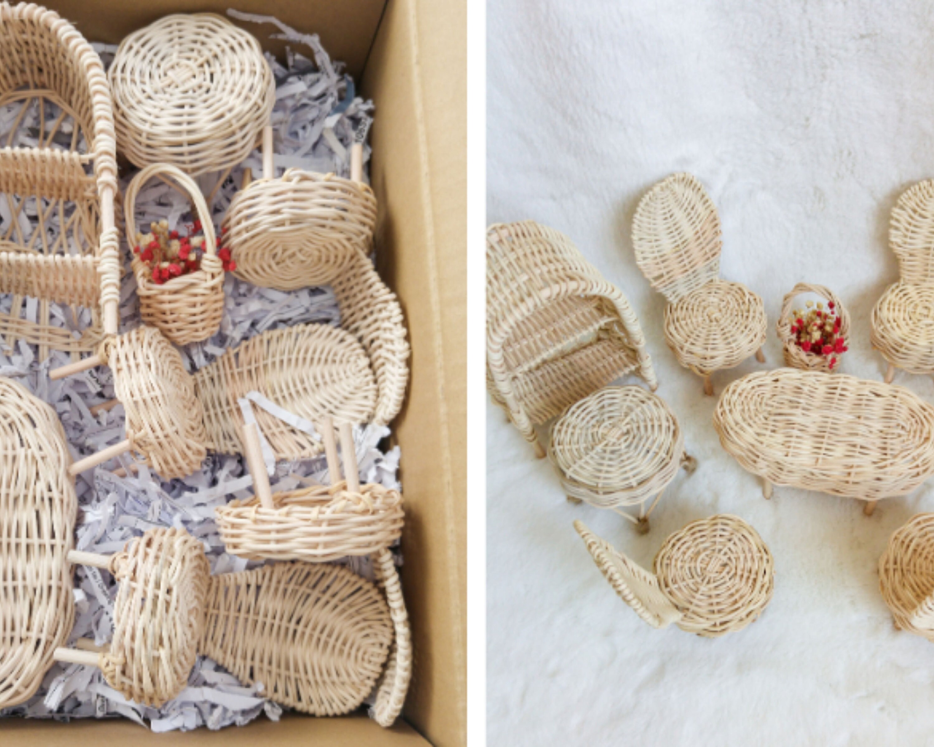 Miniature Wicker Baby Furniture, Rattan Table and Chair Set, Miniature ...