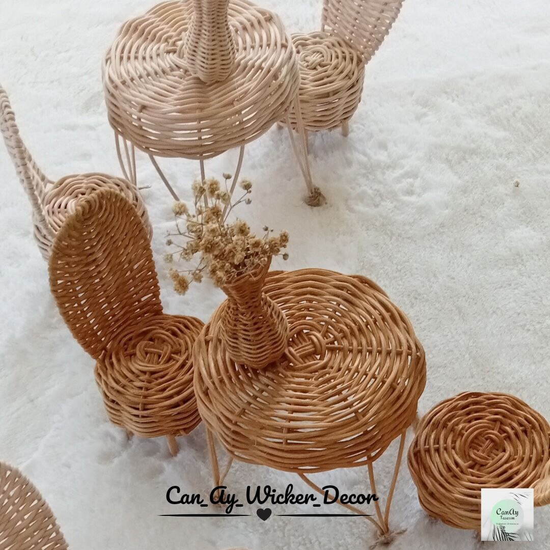 Miniature Wicker Baby Furniture, Rattan Table and Chair Set, Miniature ...