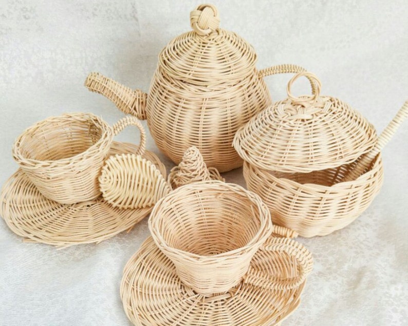 Handmade Rattan Tea Party Playset, Special Tea Set Toy for Toddlers ...