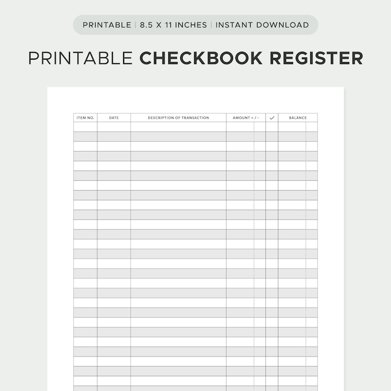Printable Checkbook Register: Simple Expense Tracker (PDF) - Etsy
