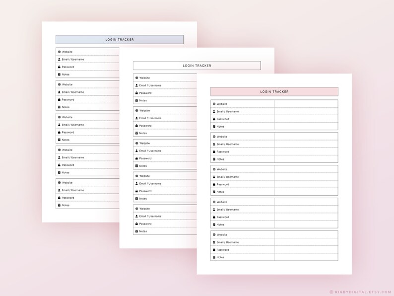 Printable Password Tracker / Login Tracker / PDF File / 8.5 X 11 Inches ...