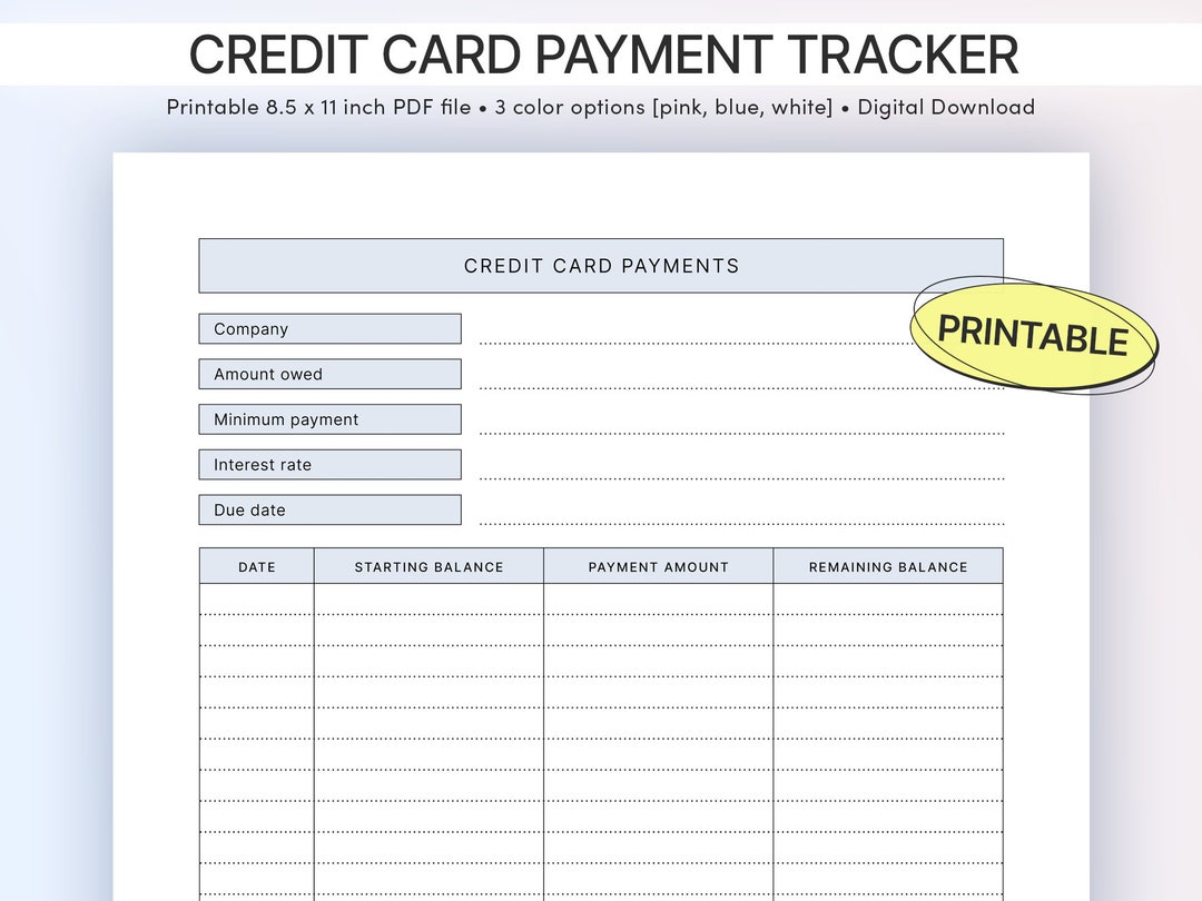 Printable Credit Card Payment Tracker / Printable Debt Tracker / PDF ...