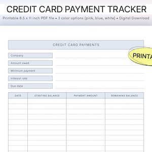 Printable Credit Card Payment Tracker / Printable Debt Tracker / PDF ...
