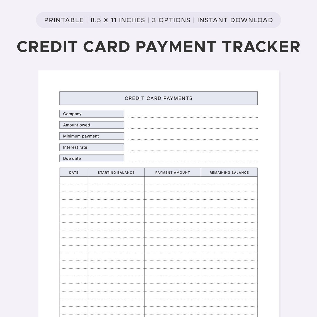Printable Credit Card Payment Tracker | Printable Debt Tracker | Blue ...