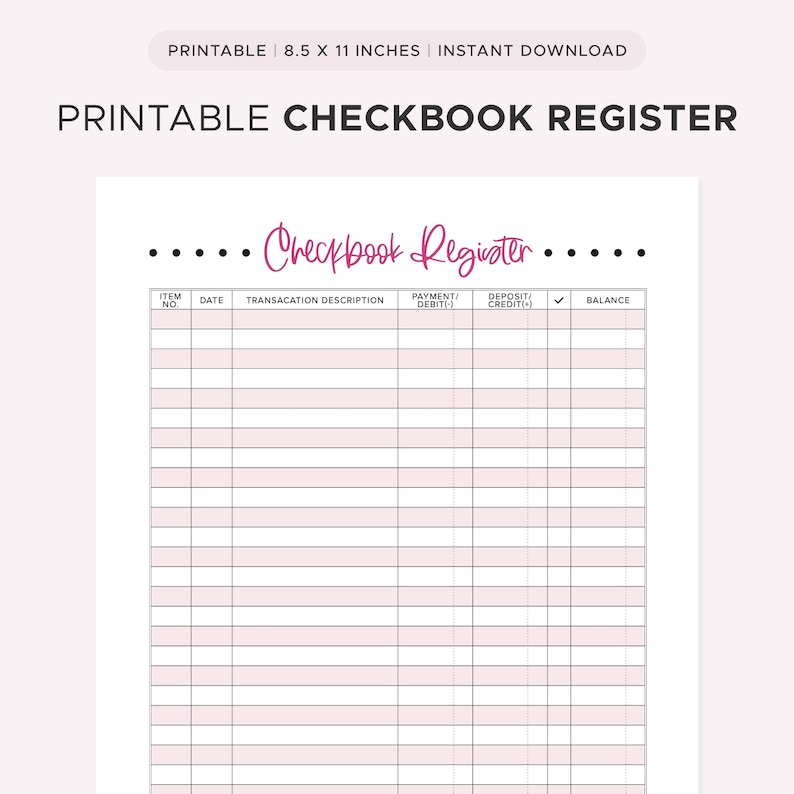 Printable Checkbook Register / Expense Tracker / Pink (PDF) - Etsy