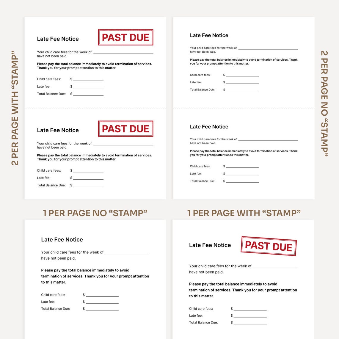 Printable Child Care Late Fee Notice / Printable Daycare Form / PDF ...