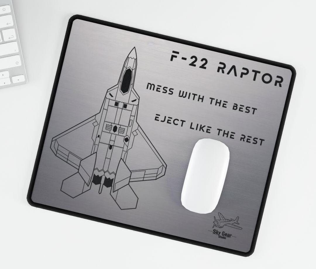 USAF F-22 Raptor Mouse Pad Brushed Steel Effect Mouse Pad With Plane ...