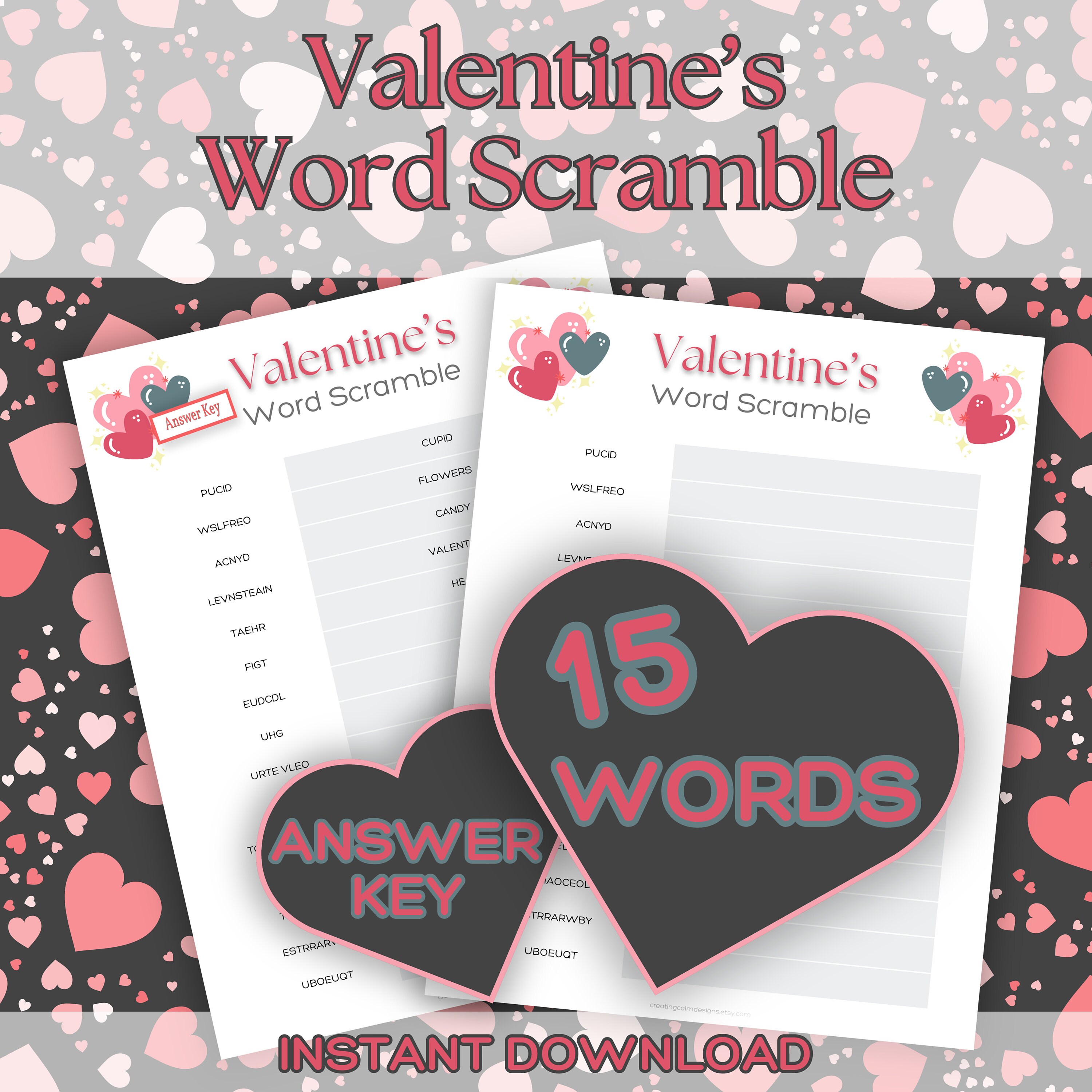 Printable Valentines Day Word Scramble Valentines Party Game Classroom ...