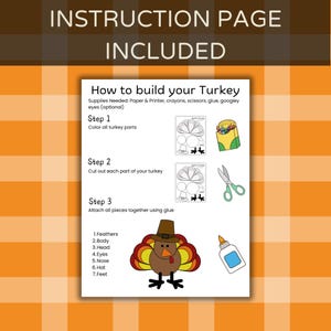 Kids Cut and Paste Turkey Craft, Thanksgiving Kids Craft, Build a ...