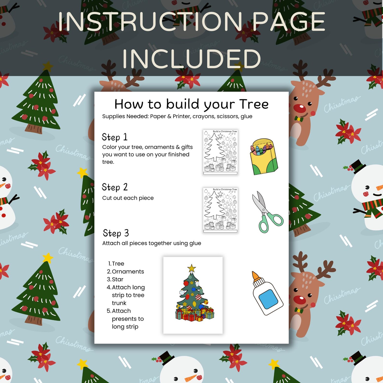 Kids Cut and Paste Christmas Tree Craft, Christmas Kids Craft, Build a ...