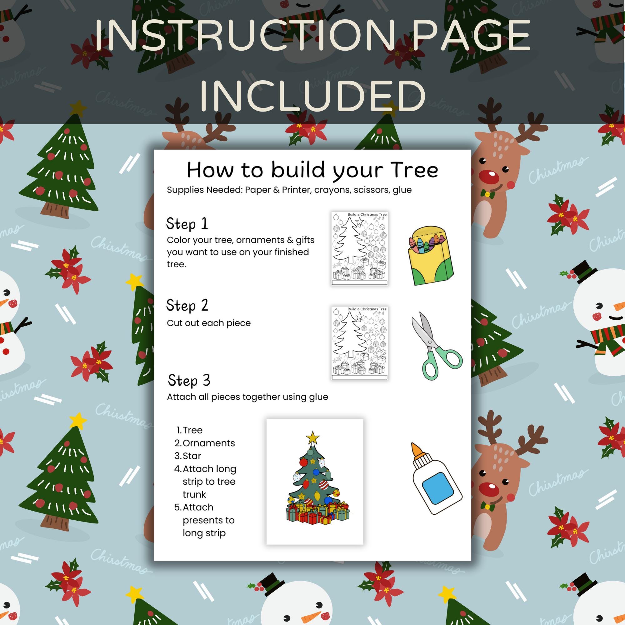 Kids Cut and Paste Christmas Tree Craft, Christmas Kids Craft, Build a ...