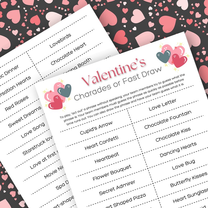 Valentine Charades Game for Adults, Kids, Teens, Family, Classroom ...