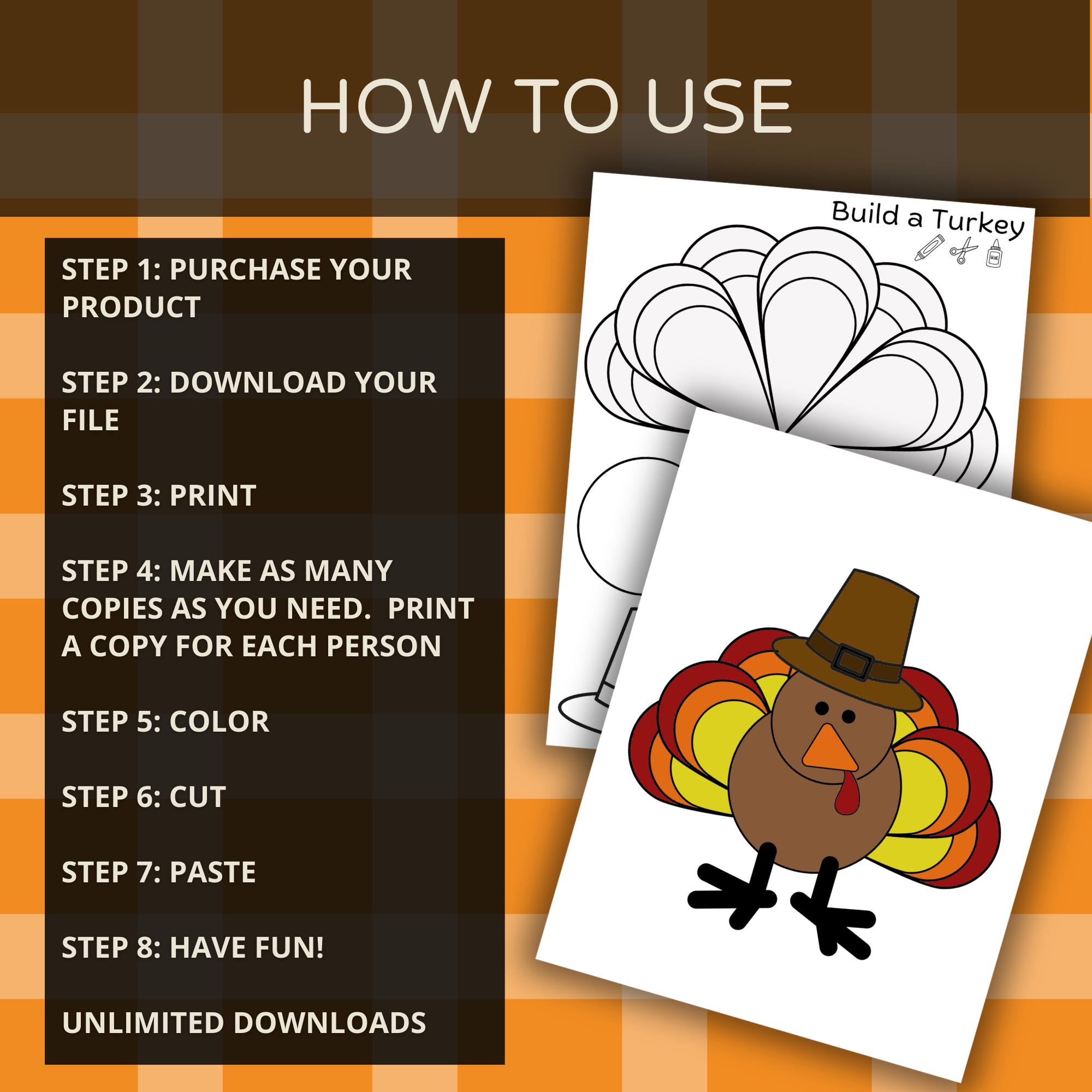 Kids Cut and Paste Turkey Craft, Thanksgiving Kids Craft, Build a ...
