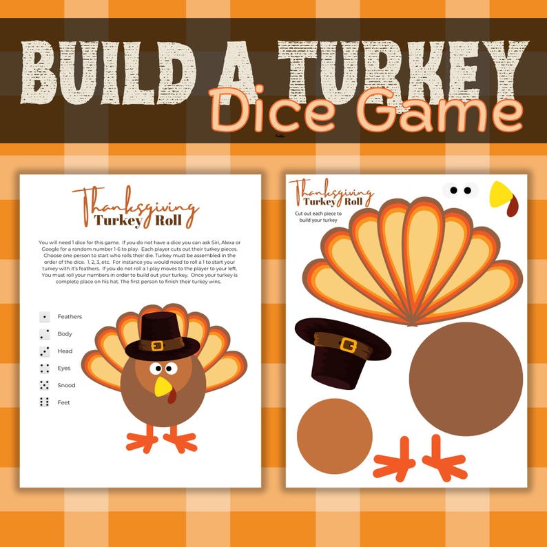 Build a Turkey Thanksgiving Dice Game, Thanksgiving Game Printable ...