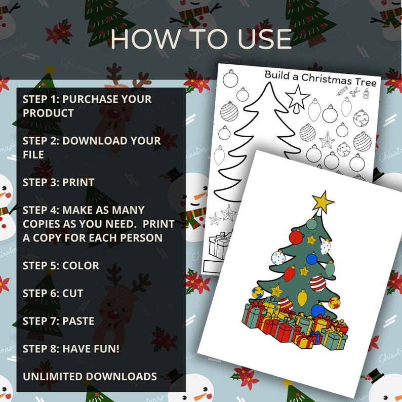 Kids Cut and Paste Christmas Tree Craft, Christmas Kids Craft, Build a ...